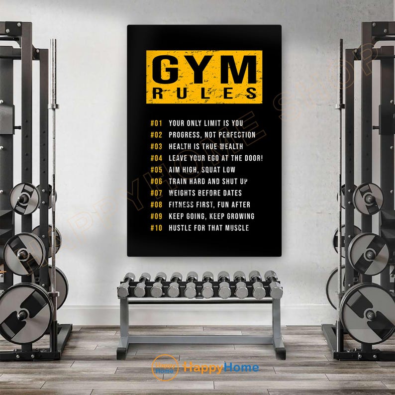10 Gym Rules Wall Art Workout Room Decor Gym Sign Fitness Prints Art ...