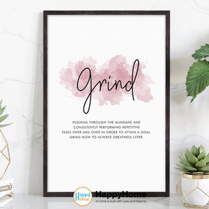 Grind Definition Poster Motivational Wall Art | Inspirational Wall Art ...