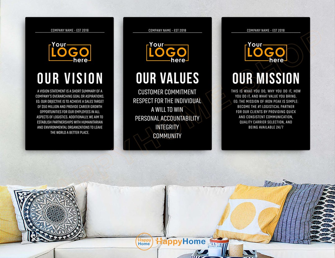 Our Values Our Vision Our Mission Wall Art Personalized Business ...