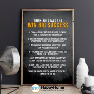 Think Big Goals and Win Big Success Motivational Quotes Wall Art Canvas ...