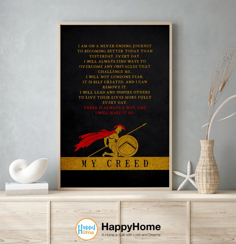 Spartan Poster Motivational Inspiration Quotes Poster My Creed - Etsy