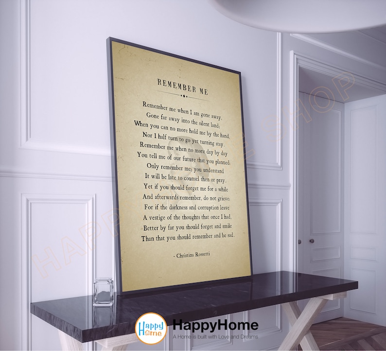 Christina Rossetti Poem Wall Art Remember Me Memorial Quote Grief and ...