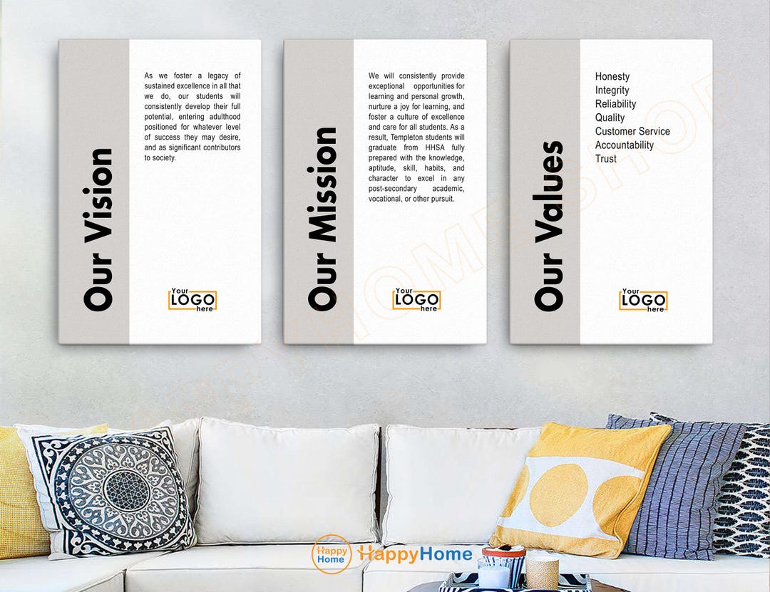 Our Values Our Vision Our Mission Wall Art Personalized Business ...