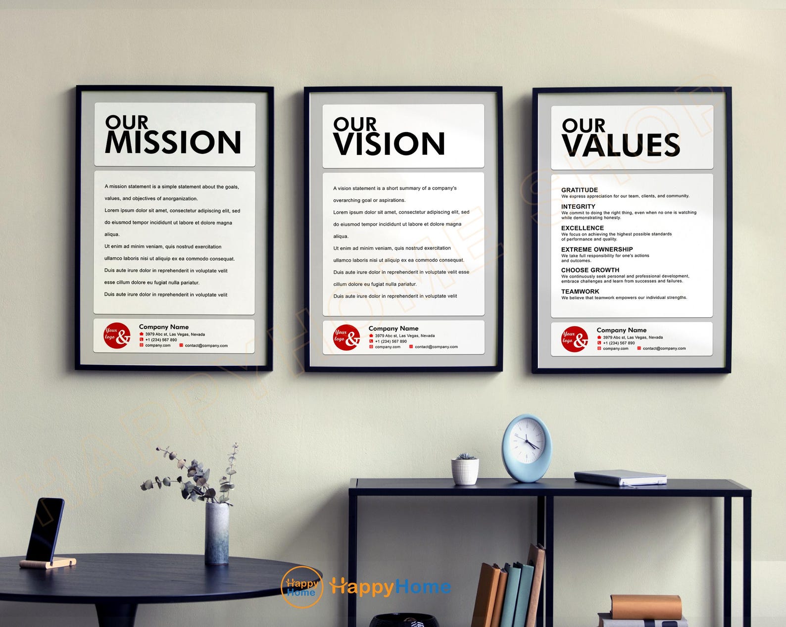 Personalized Business Values Vision Mission Wall Art Entrepreneur ...