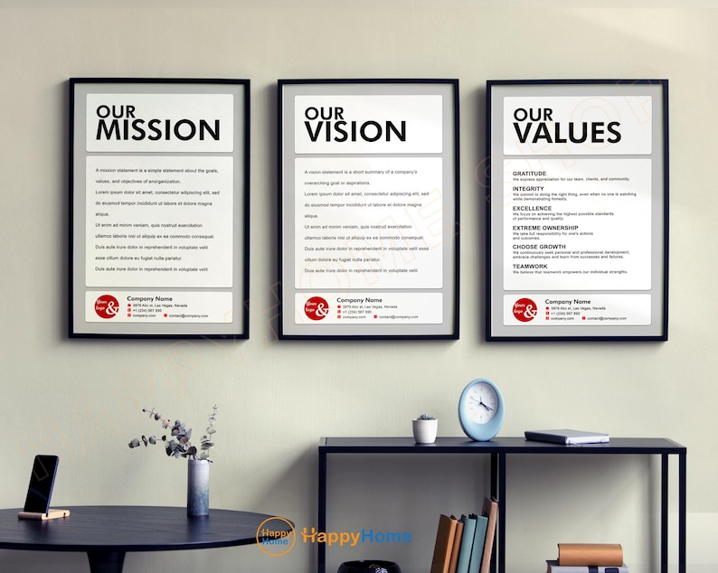 Personalized Business Values Vision Mission Wall Art Entrepreneur ...