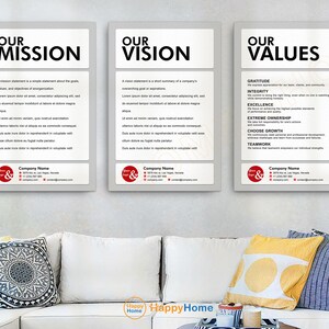 Personalized Business Values Vision Mission Wall Art Entrepreneur ...