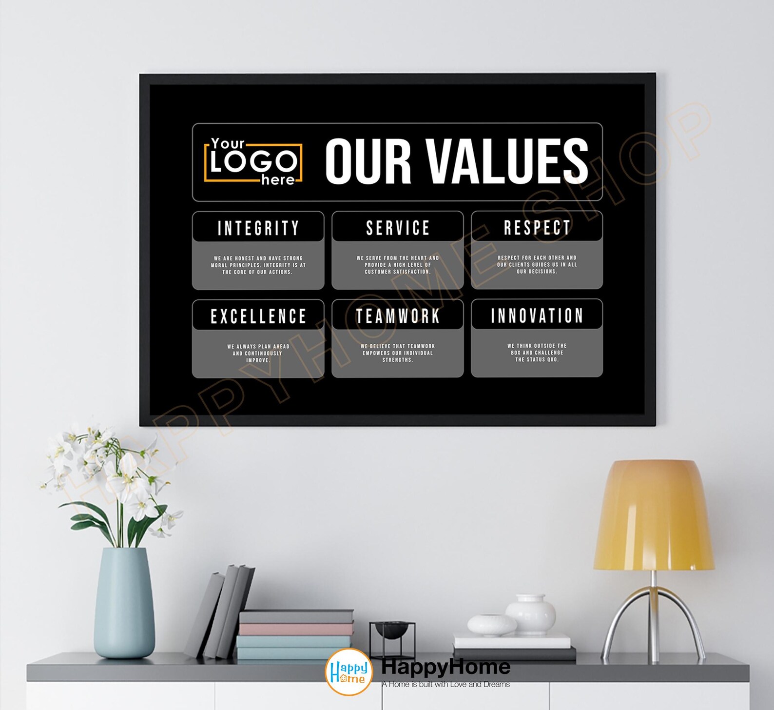 Personalized Company Core Values Wall Art Business Core Values Poster ...