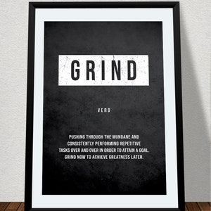 Grind Definition Poster Motivational Wall Art | Inspirational Wall Art ...