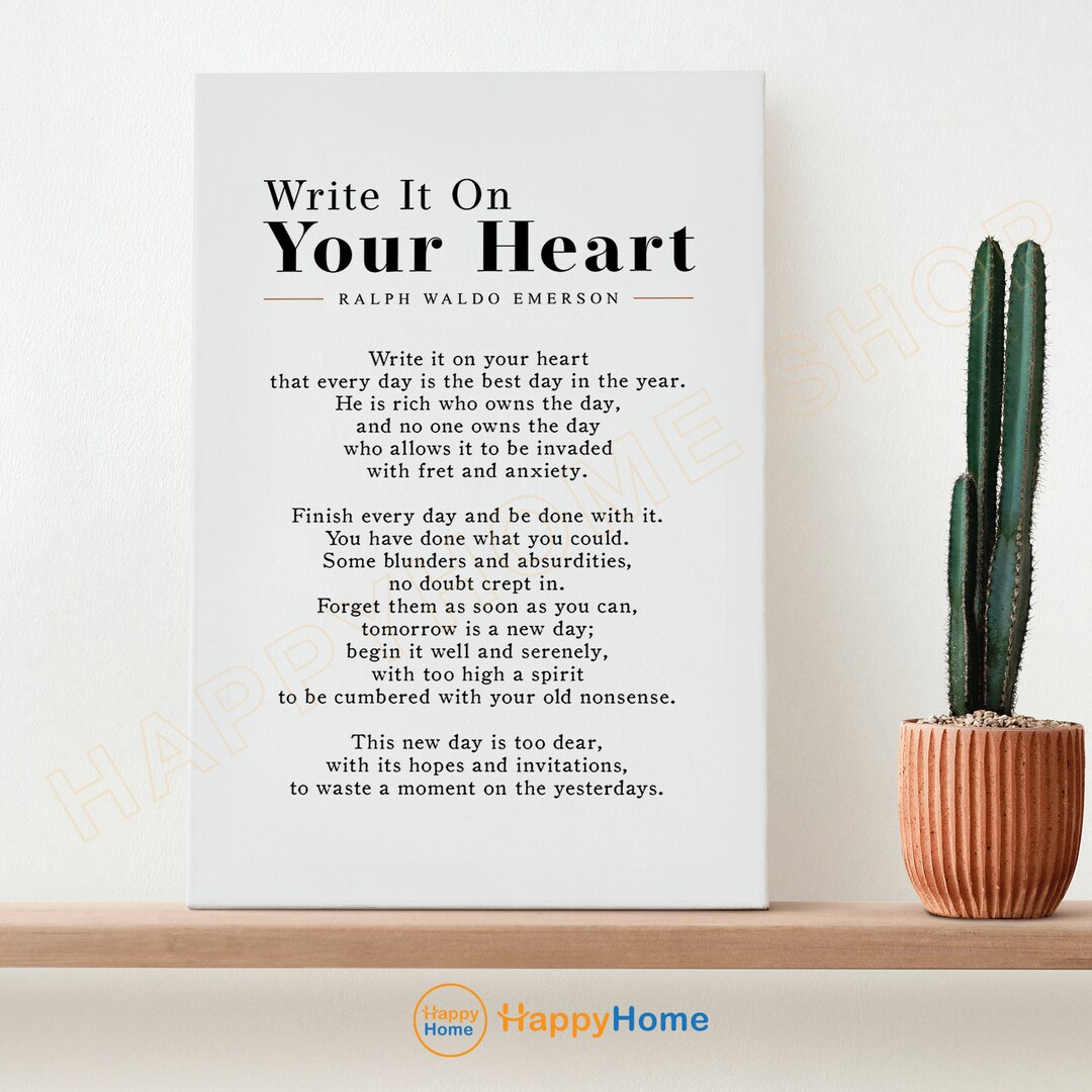 Write It on Your Heart Ralph Waldo Emerson Wall Art Poem Prints ...