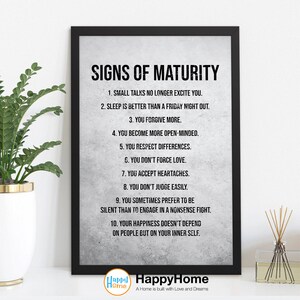 Signs of Maturity Motivational Inspirational Quotes Wall Art ...