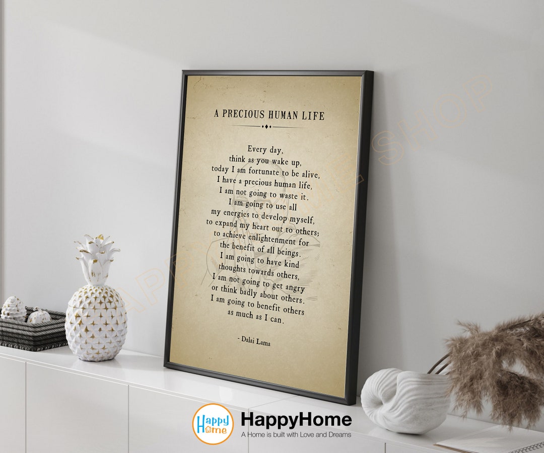 Dalai Lama Quote Wall Art A Precious Human Life Motivational Quotes ...
