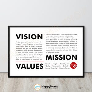Personalized Company Values Wall Art Core Values Our Vision Our Mission ...