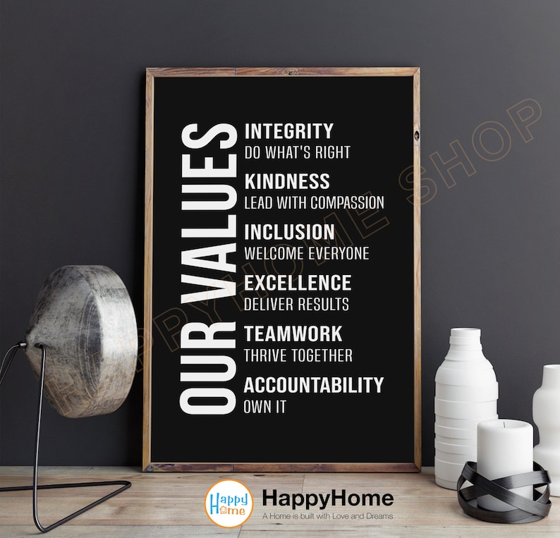 Personalized Our Values Wall Art Business Core Values Entrepreneur Sign ...