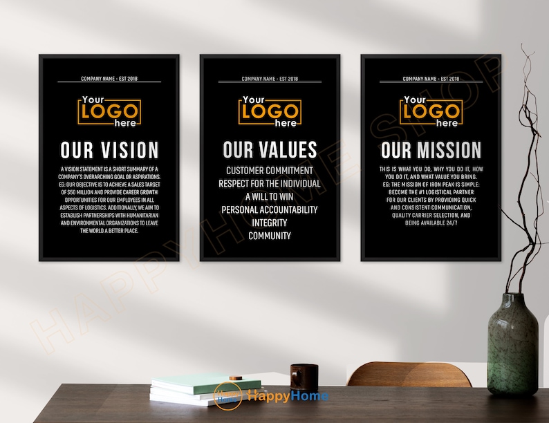 Our Values Our Vision Our Mission Wall Art Personalized Business ...