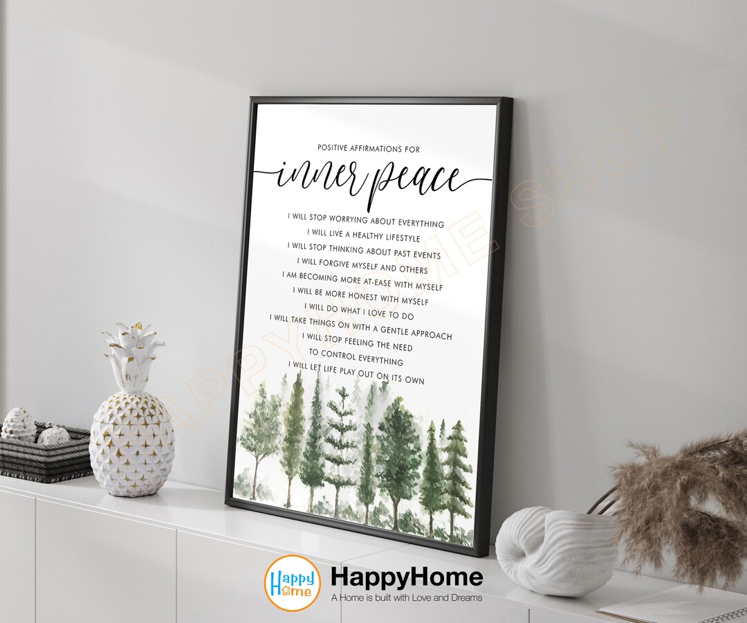 Positive Affirmations for Inner Peace Wall Art Daily Motivation ...
