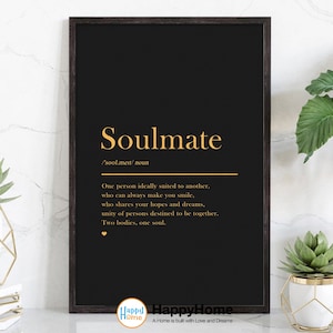 Soulmate Definition Wall Art Romantic Quotes Poster Wedding Anniversary ...
