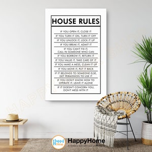 House Rules Wall Art Family Rules Home Sign Decor Canvas Art ...
