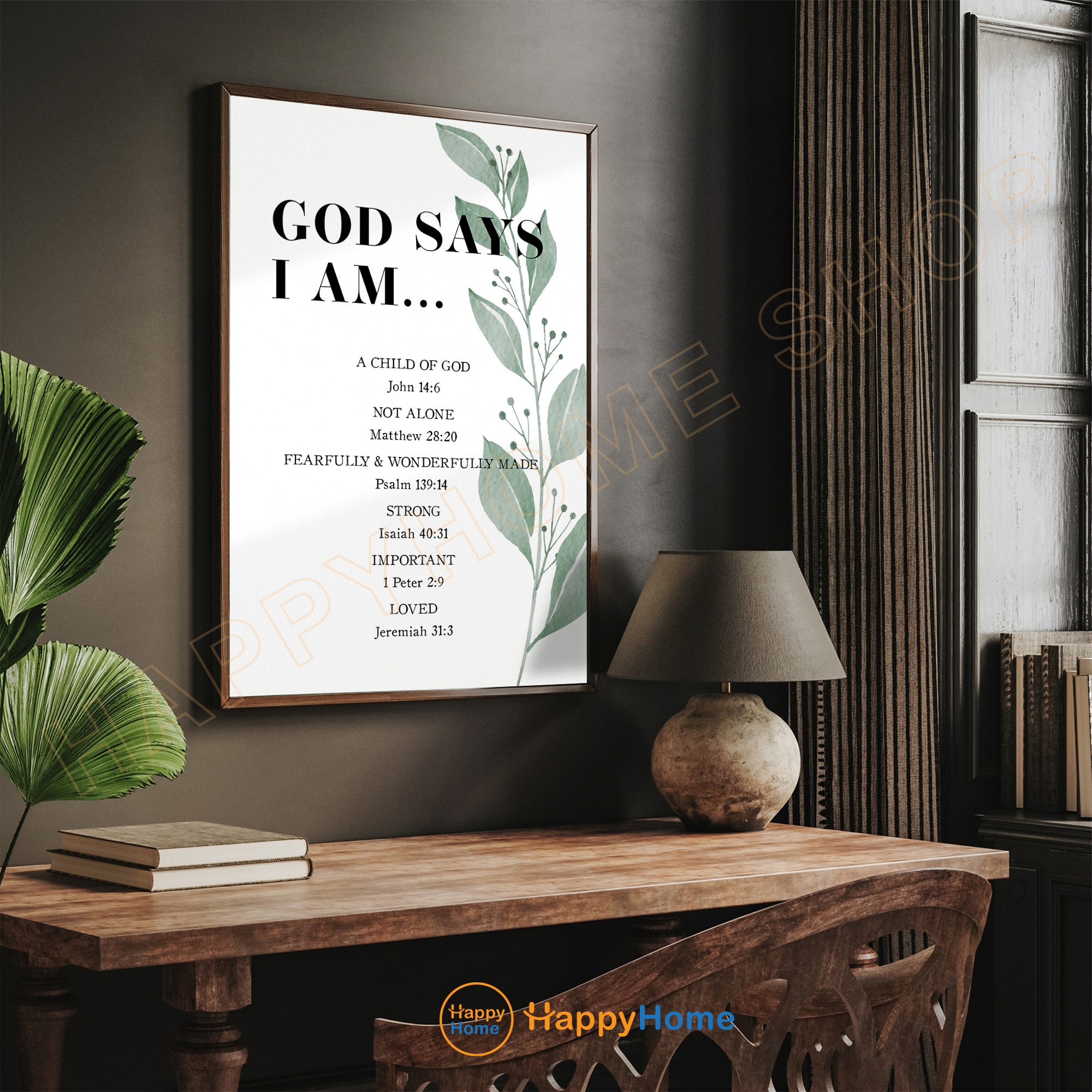 God Says I Am Bible Verse Wall Art Scripture Prints Christian Bible Art ...