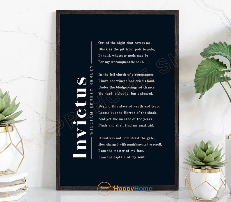 William Ernest Henley Poem Invictus Wall Art Literary Prints Art Poetry ...