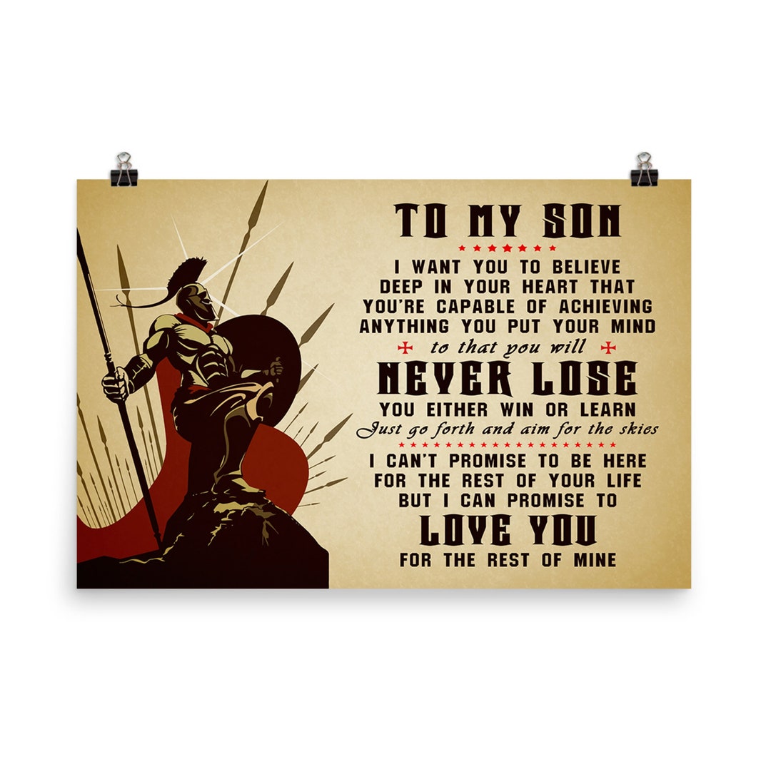 Spartan Warrior Poster Gift for Son Never Lose Inspiration Quotes ...
