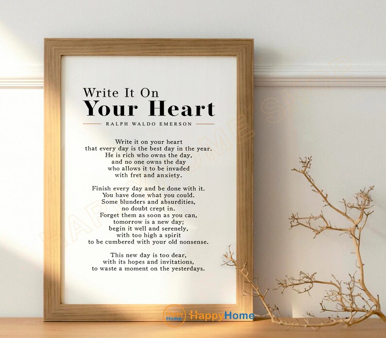 Write It on Your Heart Ralph Waldo Emerson Wall Art Poem Prints ...