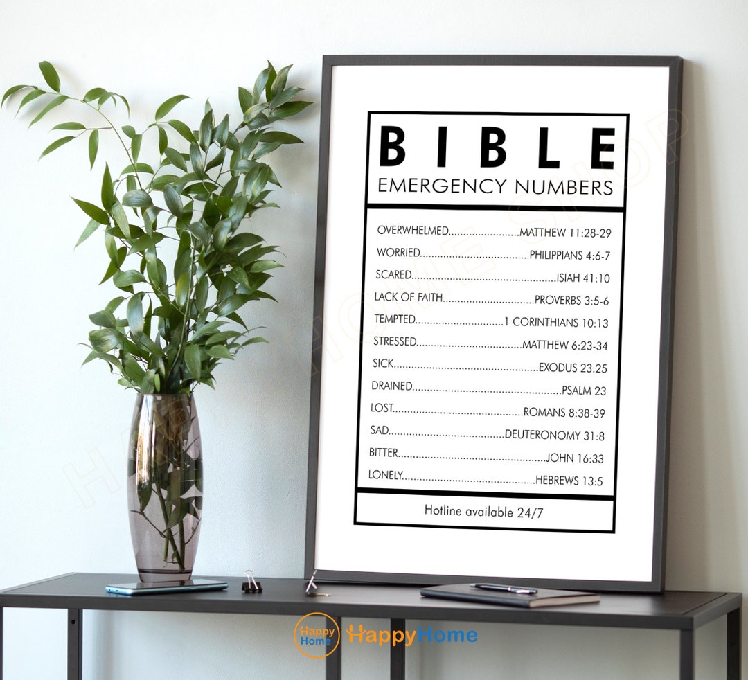 Bible Emergency Numbers Wall Art Scripture Prints Christian Bible Art ...