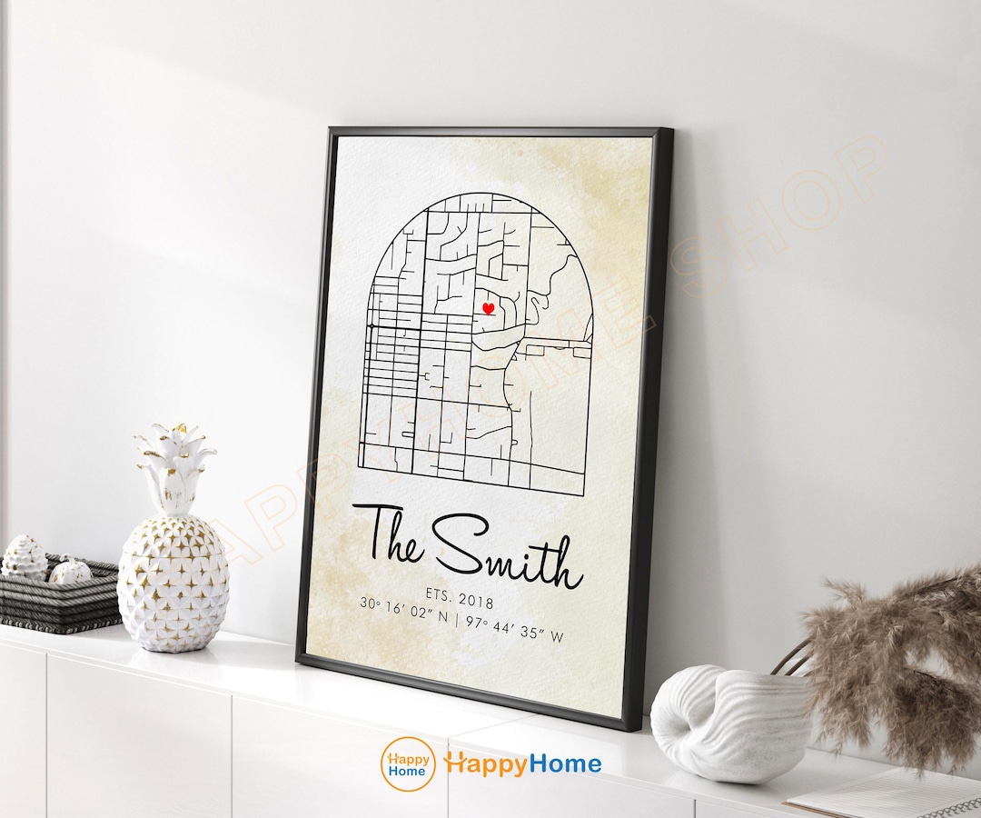 Personalized Map GPS Coordinates Sign Custom Home Address Map ...