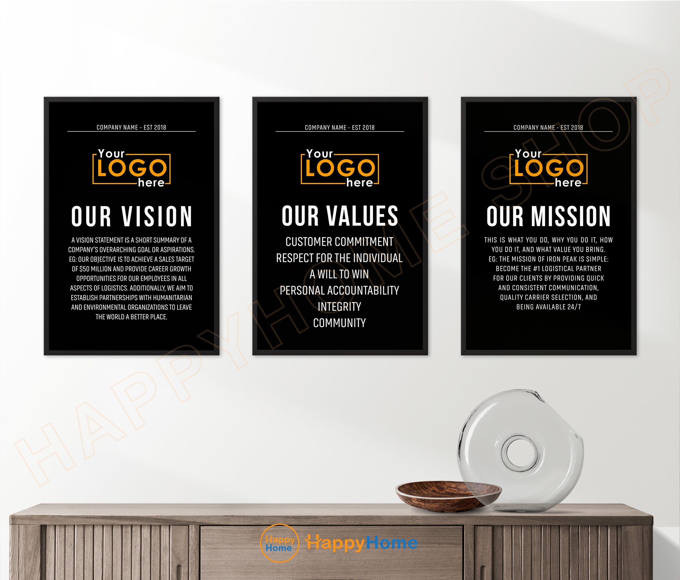 Our Values Our Vision Our Mission Wall Art Personalized Business ...