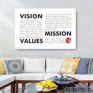 Personalized Company Values Wall Art Core Values Our Vision Our Mission ...