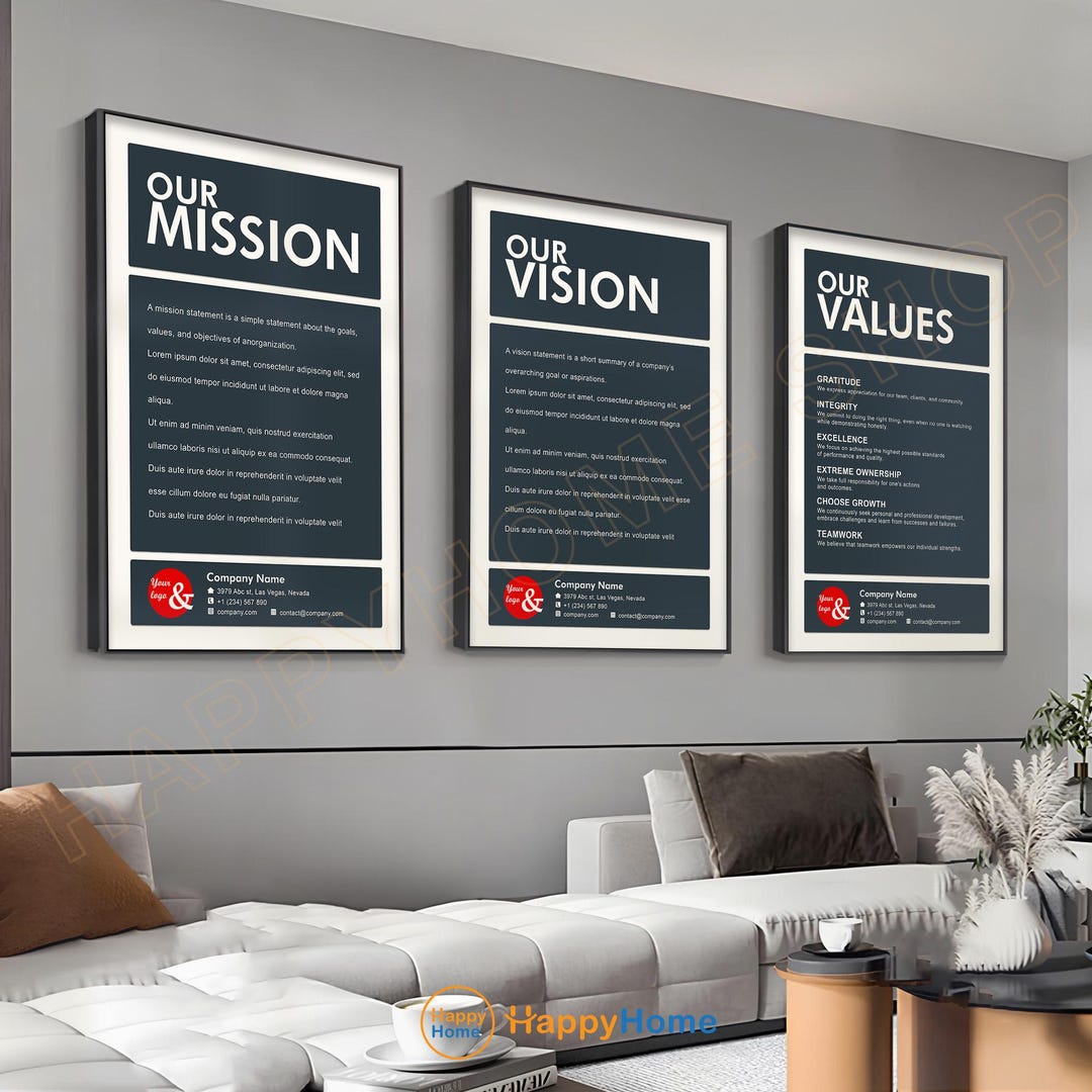 Company Values Vision Mission Wall Art Personalized Business Sign Decor ...