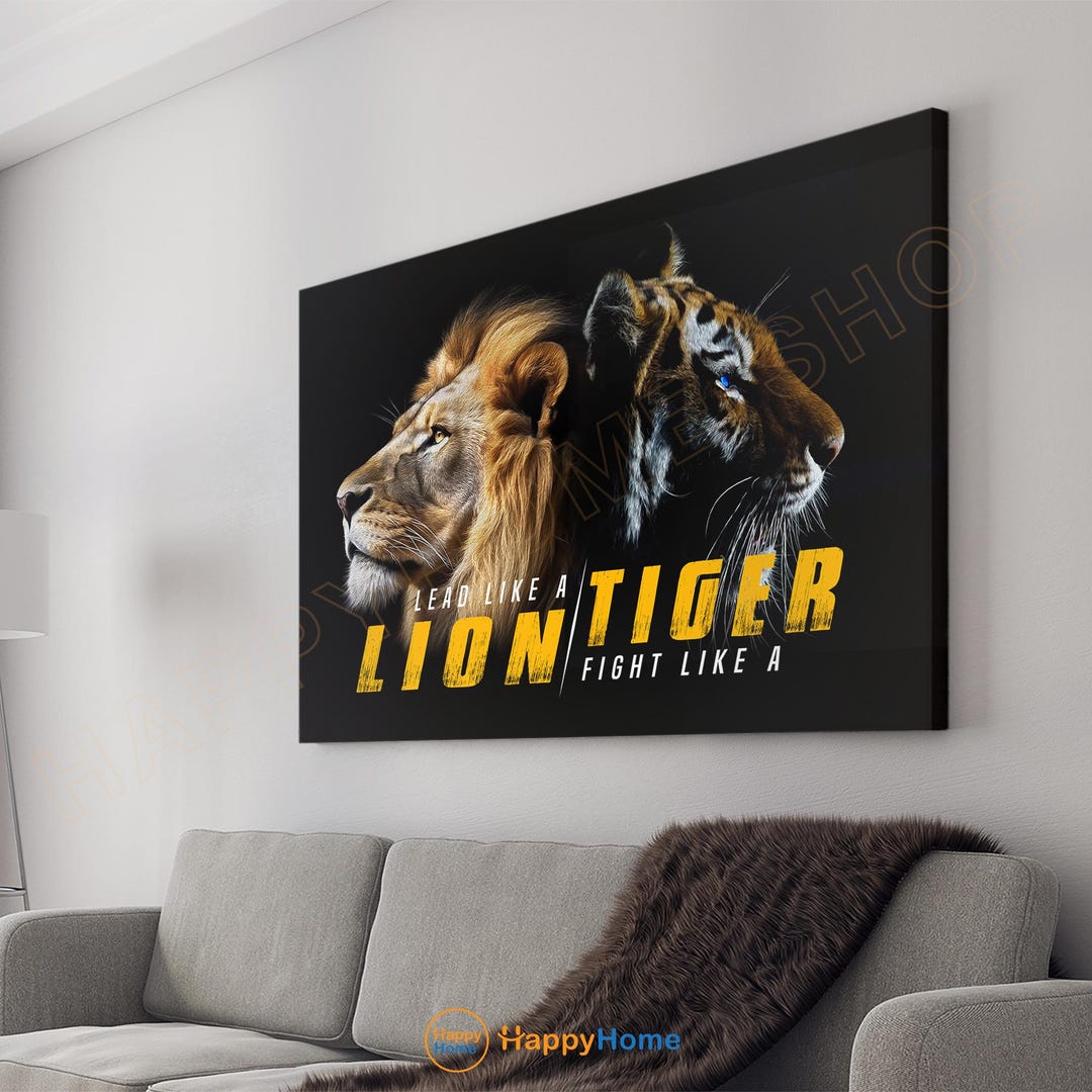 Lead Like A Lion Fight Like A Tiger Wall Art Lion & Tiger Motivational ...