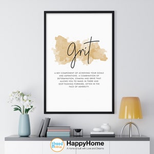 Grit Definition Poster Motivational Wall Art | Inspirational Wall Art ...