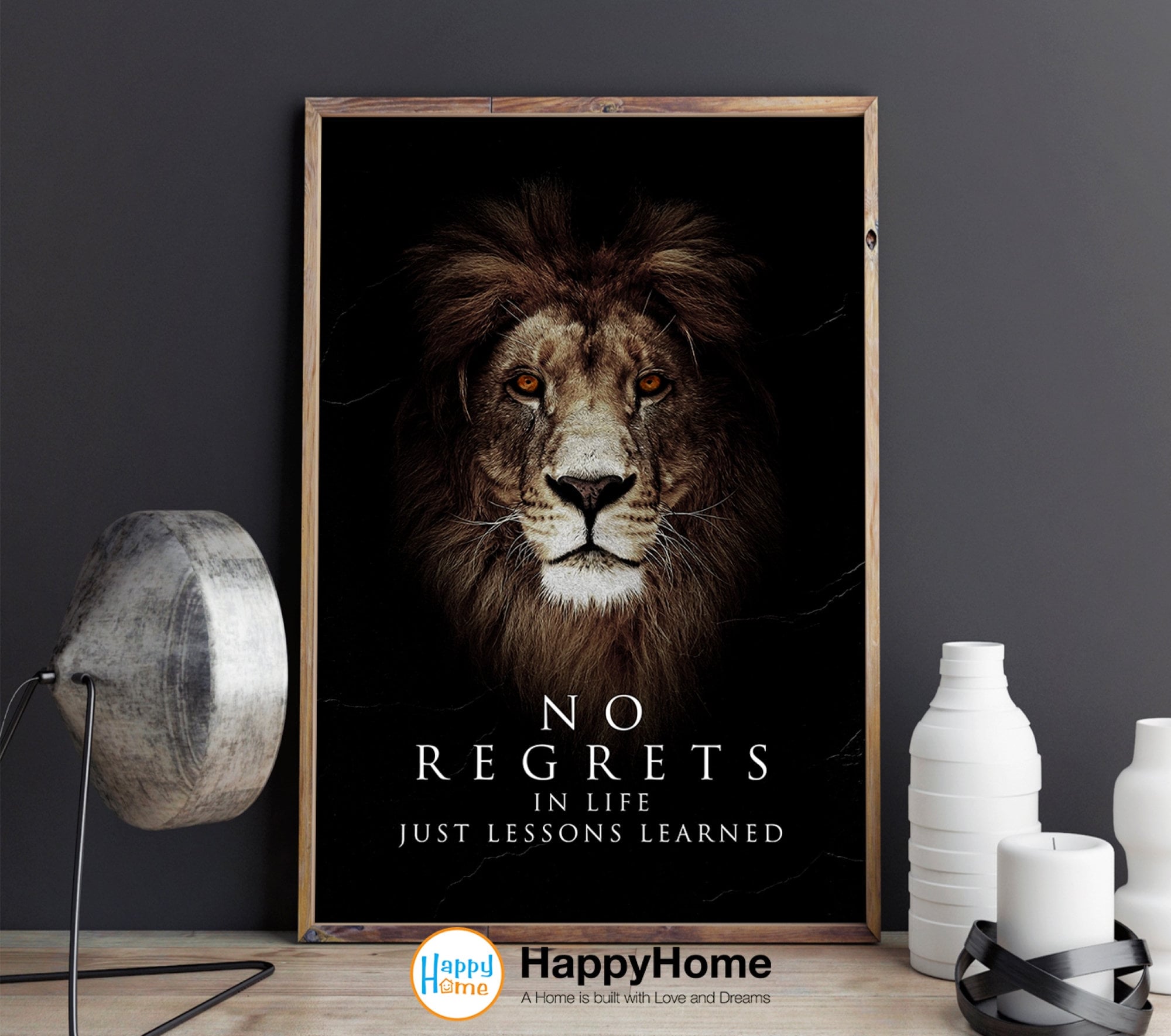 Lion Poster Motivational Inspiration Quotes Wall Art - No Regrets in ...