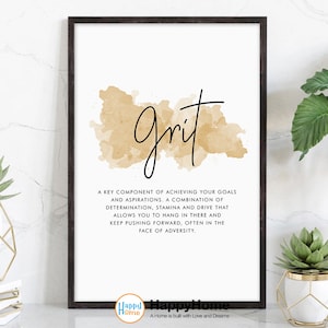 Grit Definition Poster Motivational Wall Art | Inspirational Wall Art ...