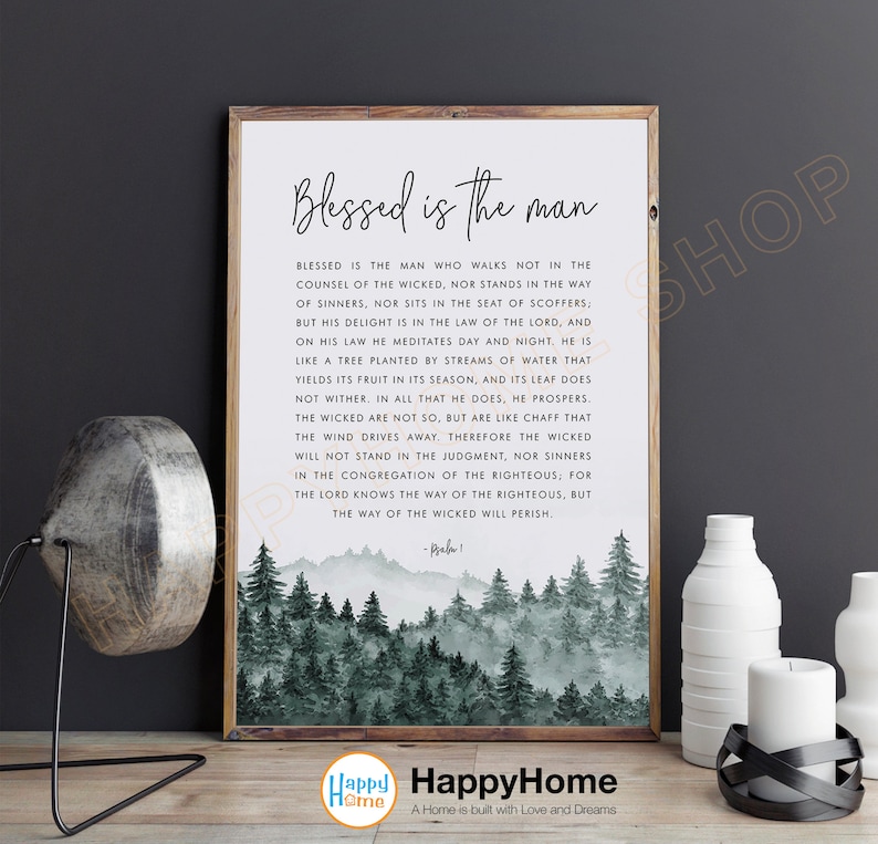 Psalm 1 ESV Blessed is the Man Bible Verse Wall Art Scripture Quote ...