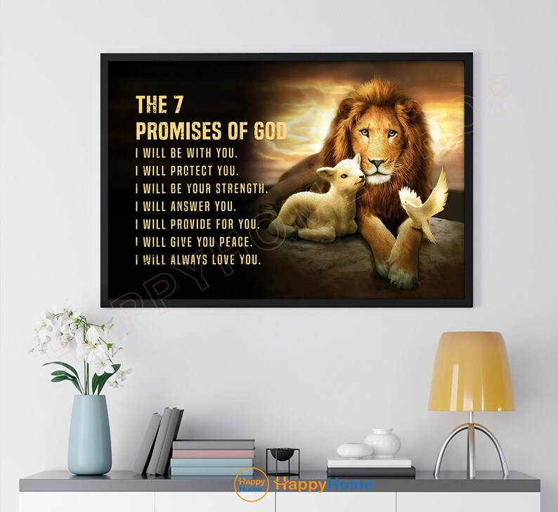 The 7 Promises of God Bible Verse Lion Wall Art Motivational Quotes ...