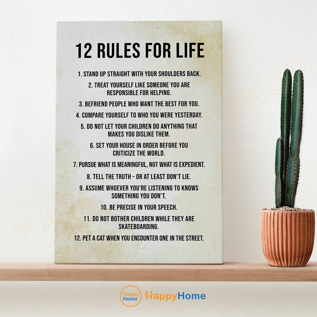 12 Rules for Life Motivational Inspirational Quotes Wall Art Canvas ...