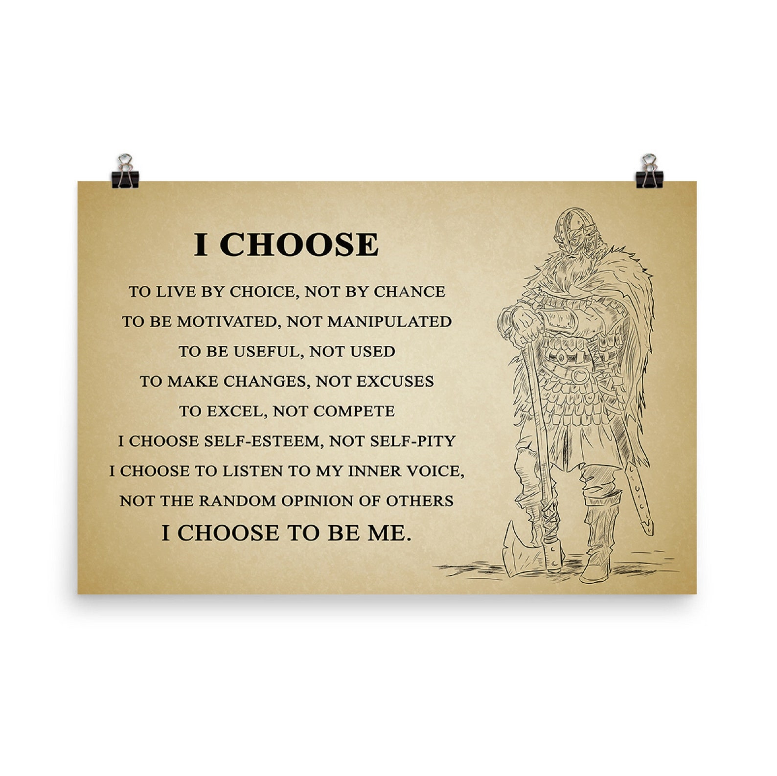 Viking Warrior Poster Motivational Inspiration Quotes Poster I Choose ...