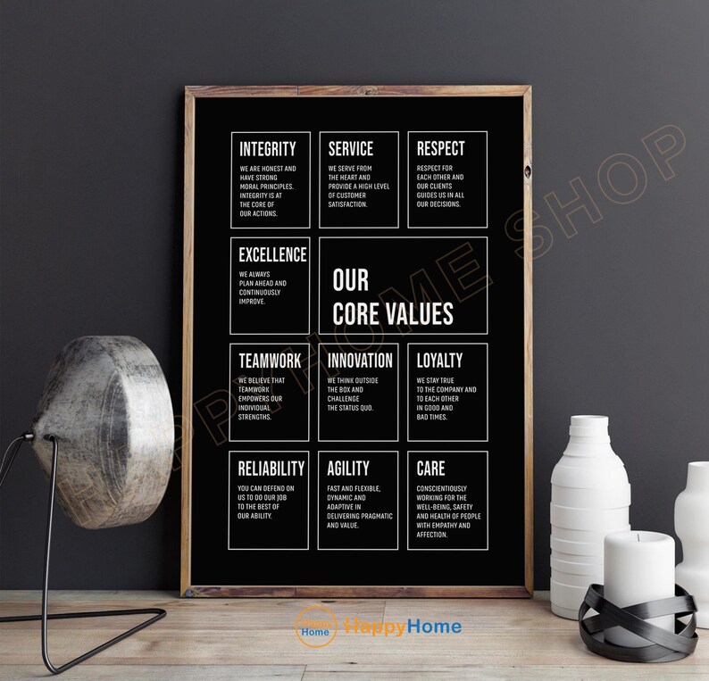 Personalized Company Core Values Wall Art Business Our Values Poster ...