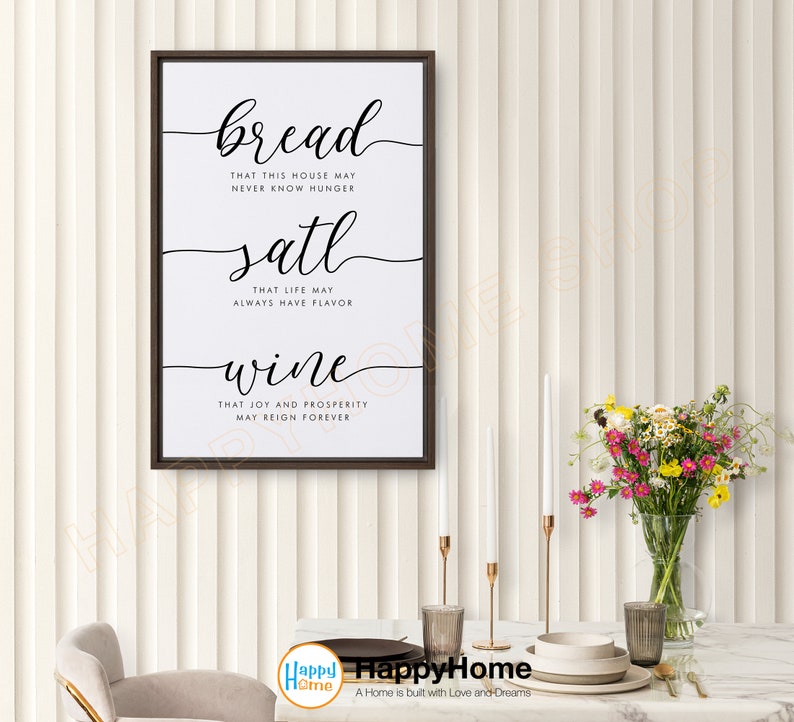 Bread Salt Wine Sign Wall Art Kitchen Decor It's A Wonderful Life Quote ...