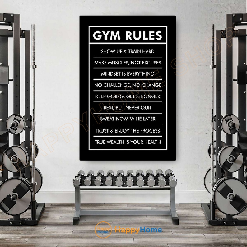 Gym Rules Wall Art Workout Room Decor Gym Sign Fitness Prints Art Gym ...