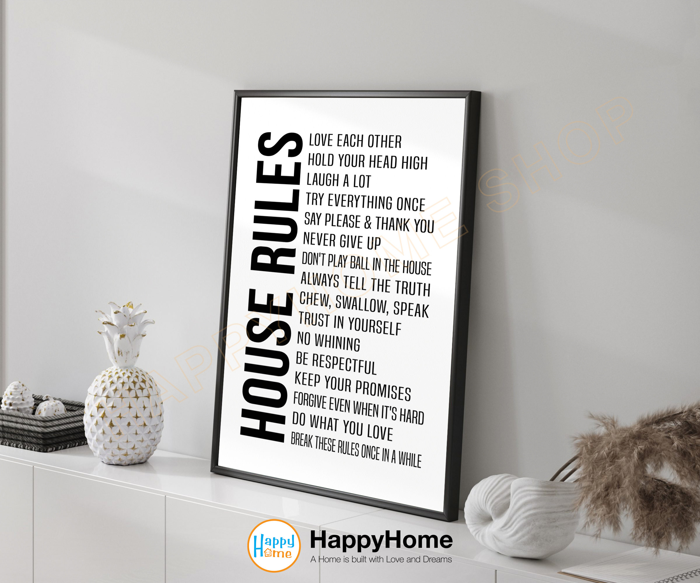House Rules Wall Art Family Rules Home Sign Decor Canvas Art ...