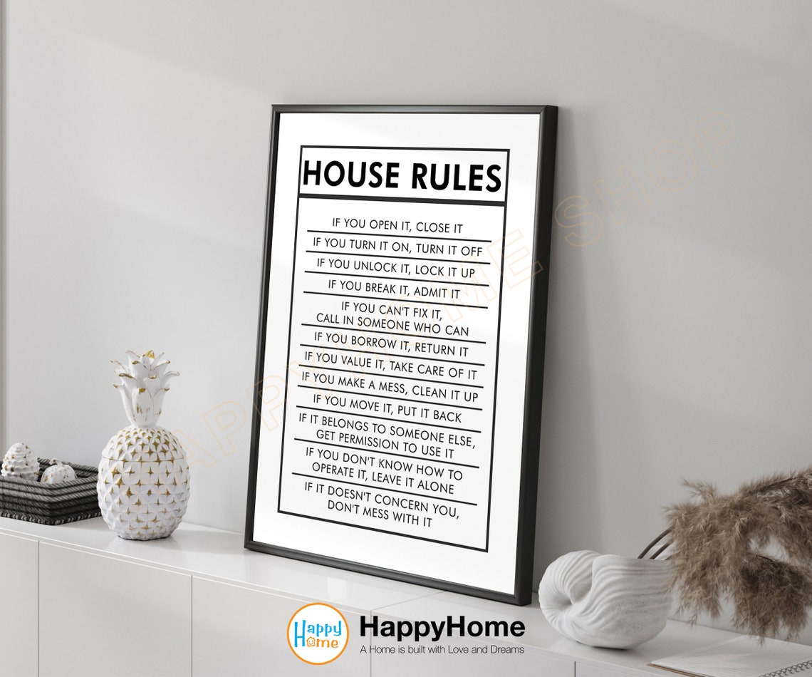House Rules Wall Art Family Rules Home Sign Decor Canvas Art ...