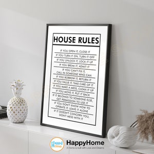 House Rules Wall Art Family Rules Home Sign Decor Canvas Art ...