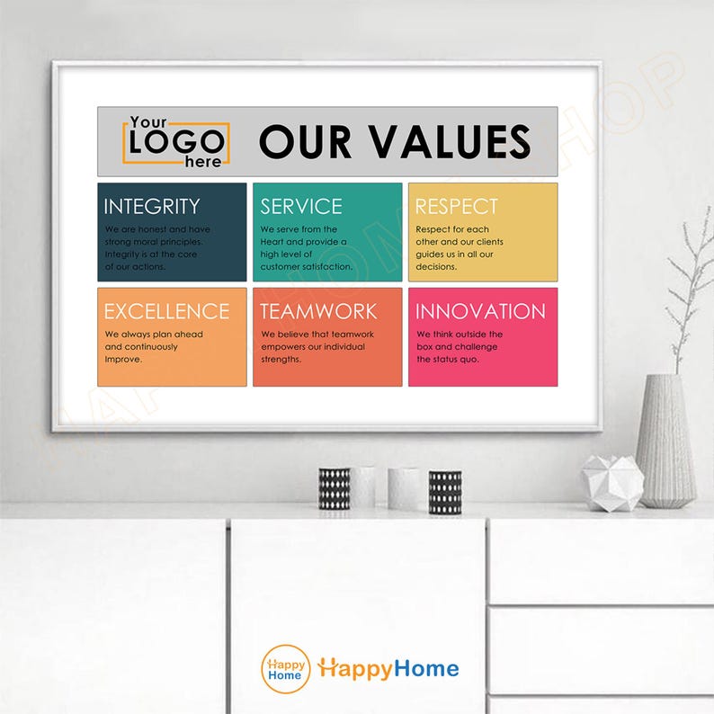 Personalized Company Core Values Wall Art Business Our Values Decor ...