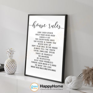 House Rules Wall Art Family Rules Home Sign Decor Canvas Art ...