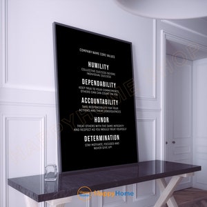 Personalized Company Core Values Wall Art Business Core Values Decor ...