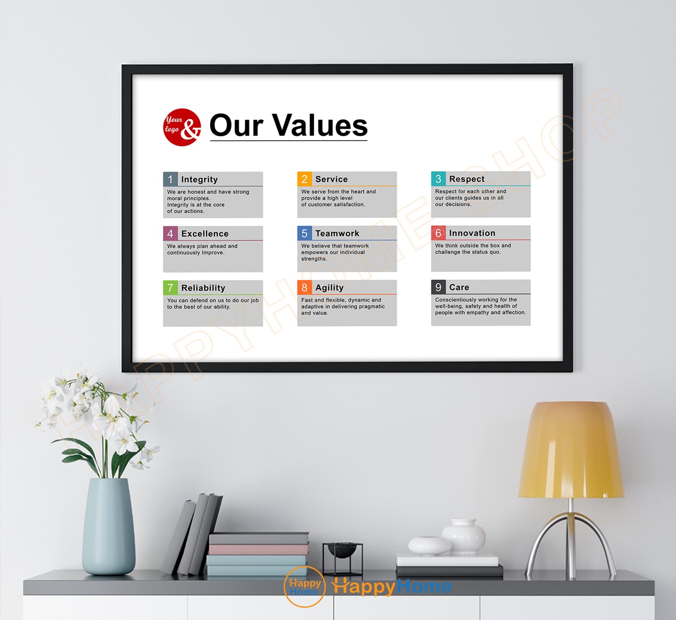 Personalized Company Our Values Wall Art Custom Business Core Values ...