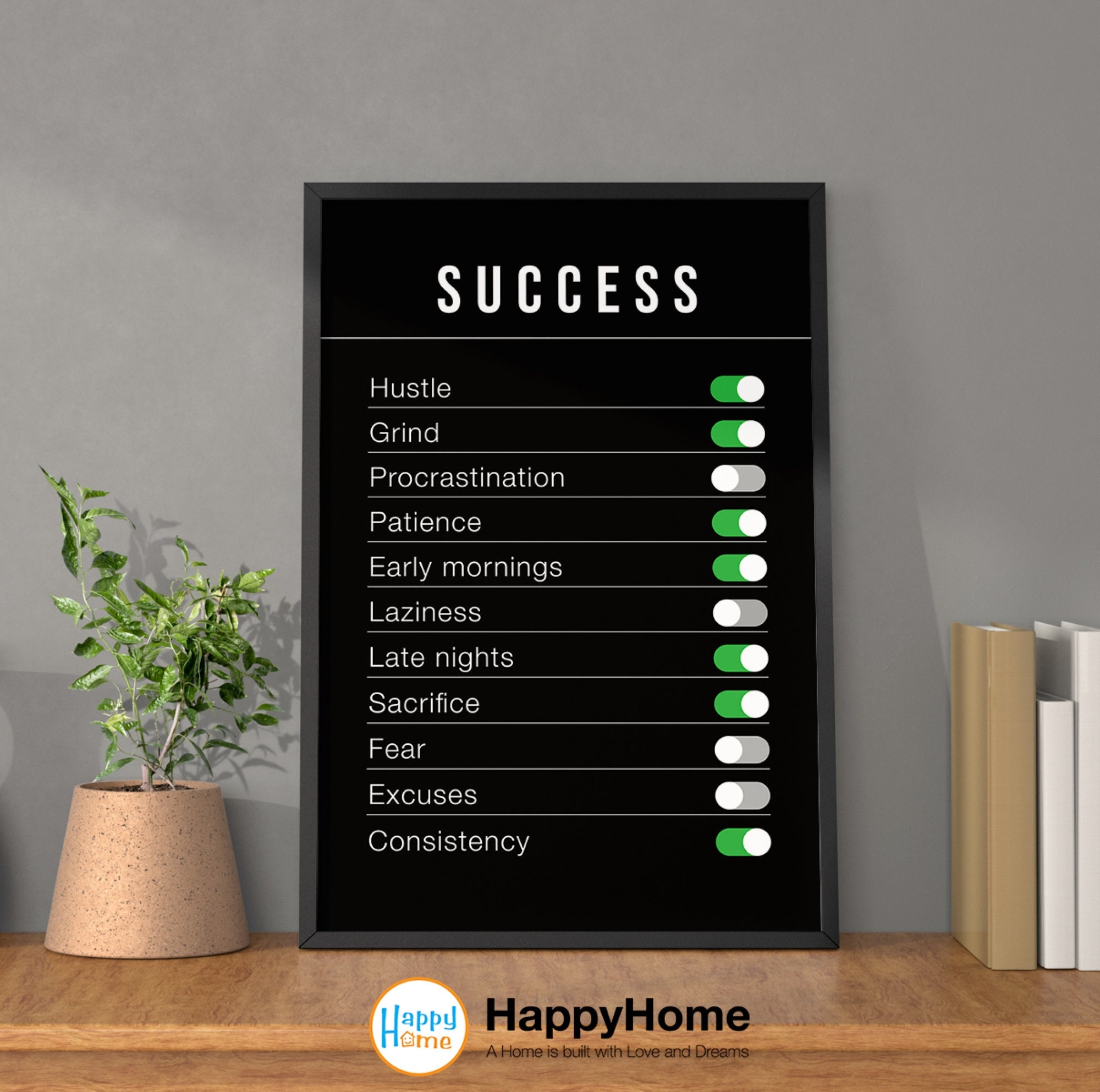 Success Settings Wall Art Motivational Poster Inspirational Wall Art ...