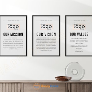Personalized Business Statement Wall Art Our Values - Our Vision - Our ...